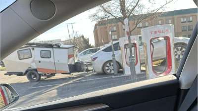 Tesla Pull Through Charging Is Needed as Model Y Drives Over Curb In ...
