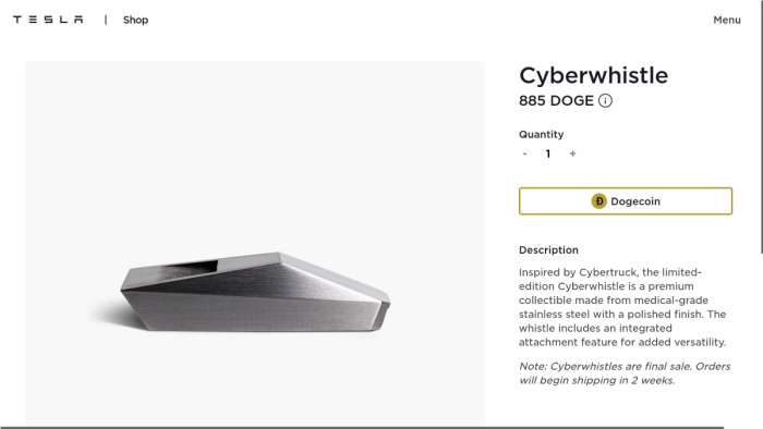 Tesla Brings Back The Cyberwhistle, Increases Price to 885 DogeCoin ...