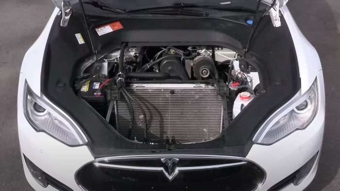 Tesla Modified With Gas Engine Gets an Oil Change And Gas | Torque News