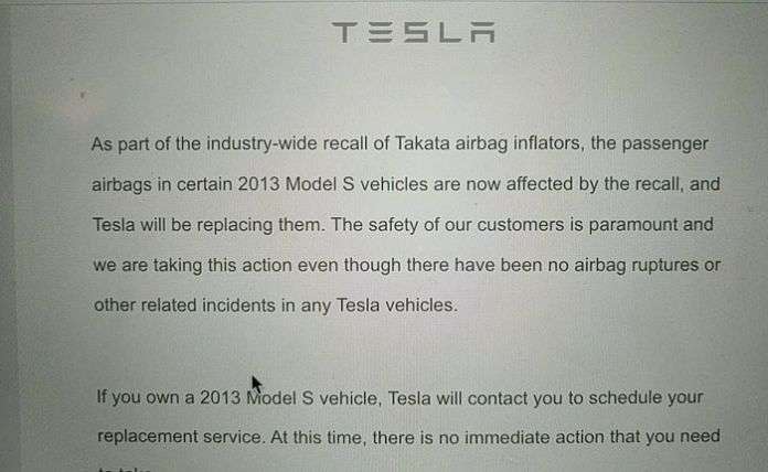 2013 Model S Owners Getting This Letter from Tesla About Takata Airbag ...